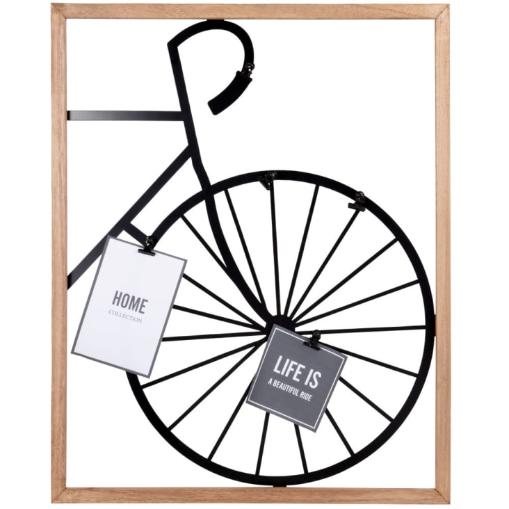 Pêle mêle en métal filaire noir roue de vélo et en bois d'hévéa ...