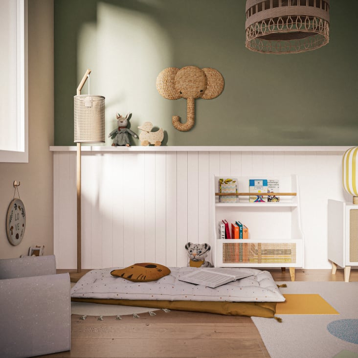 Piantana in legno di quercia e abat-jour intreccio, Alt. 143 cm ...