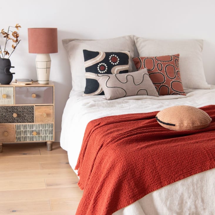Plaid en coton tissé gaufré terracotta à franges 130x170 IRAJA | Maisons du Monde