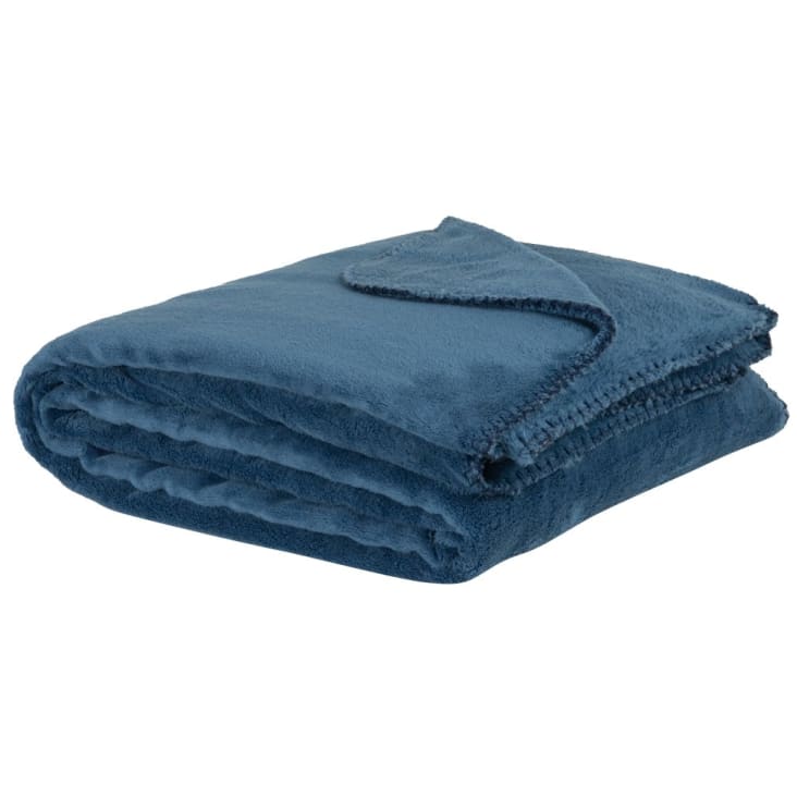 Plaid polaire en polyester recyclé bleu 150x230 CHALEUR | Maisons du Monde