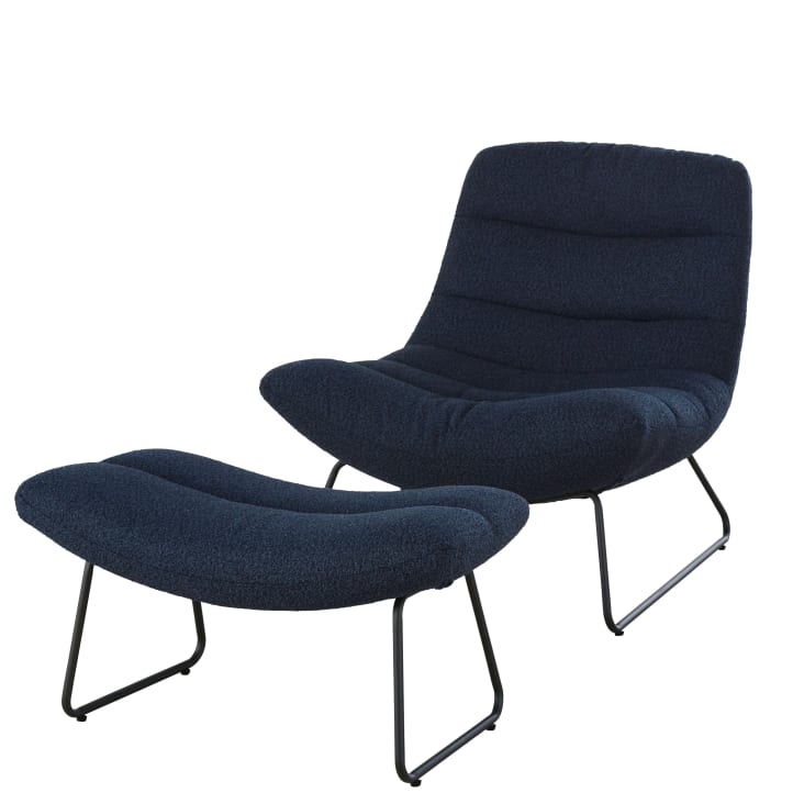 Poltrona e pufe em tecido turco azul meia-noite Moon | Maisons du Monde