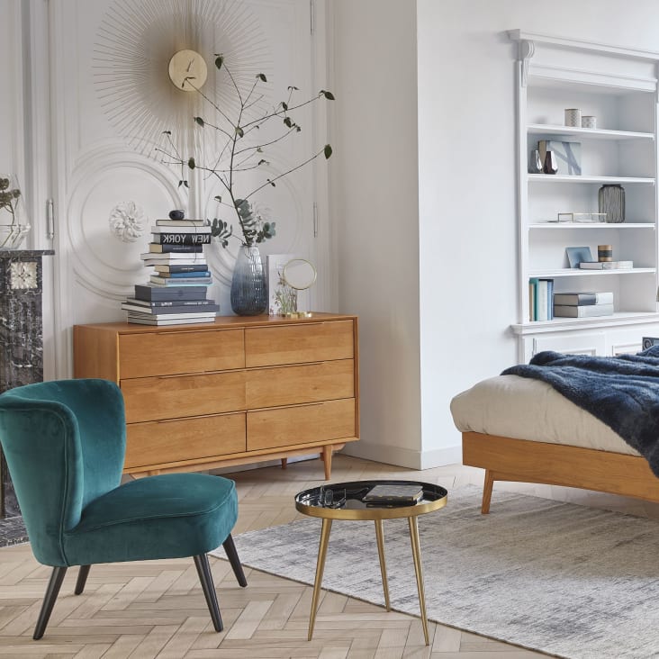 Poltrona in velluto di poliestere riciclato blu petrolio Palm | Maisons du Monde