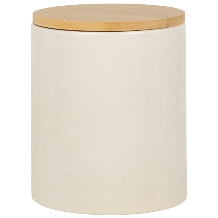 Pot en céramique beige couvercle en bambou H14 YELLOWSTONE | Maisons du ...