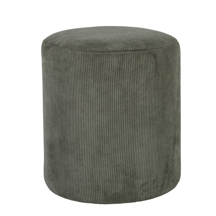 Pouf rond en textile côtelé vert kaki Mina | Maisons du Monde