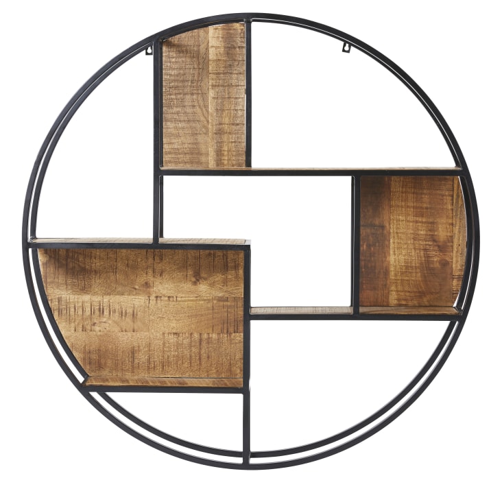 Rond rek van zwart metaal en mangohout Arthur | Maisons du Monde