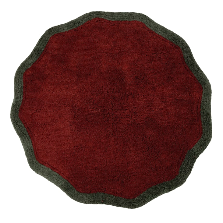 Rond tapijt met gegolfde rand in gerecycled katoen, getuft in bordeaux ...