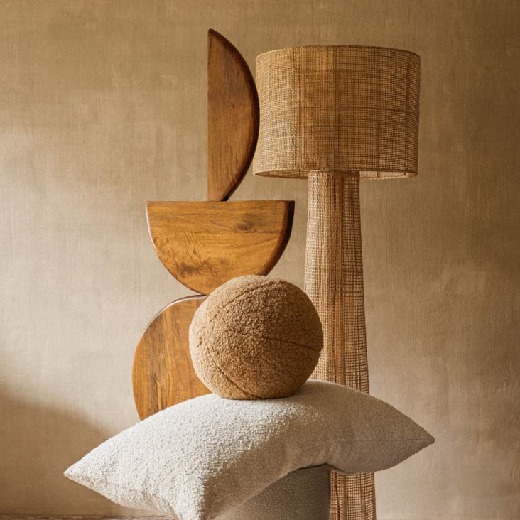 Ronde, camelkleurige imitatiebontkussen, D30 Bruce | Maisons du Monde