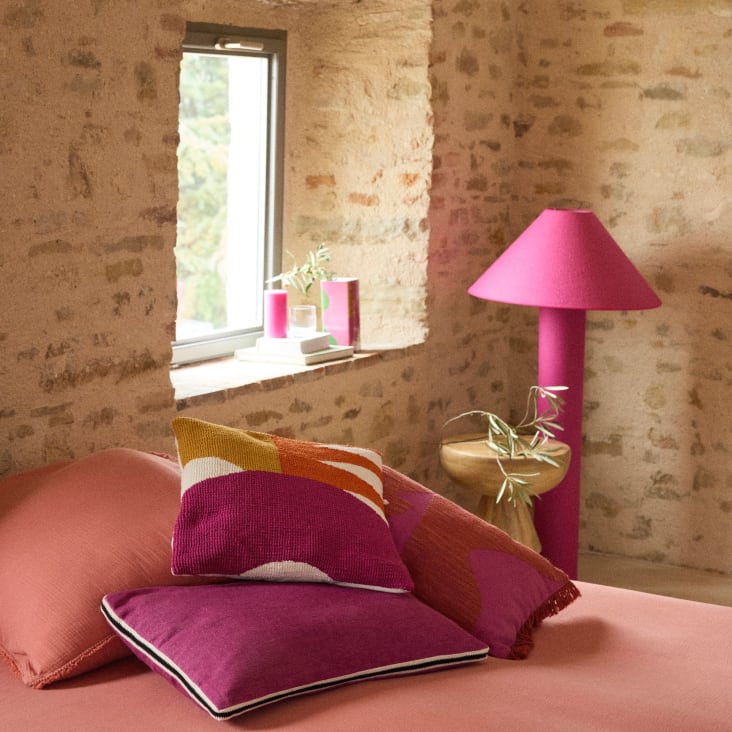 Roze fuchsia kussen met geweven randen 45x45 Berja | Maisons du Monde