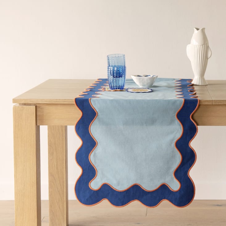 Runner da tavola in cotone bicolore con bordi ondulati 50x150 cm Cagnes ...