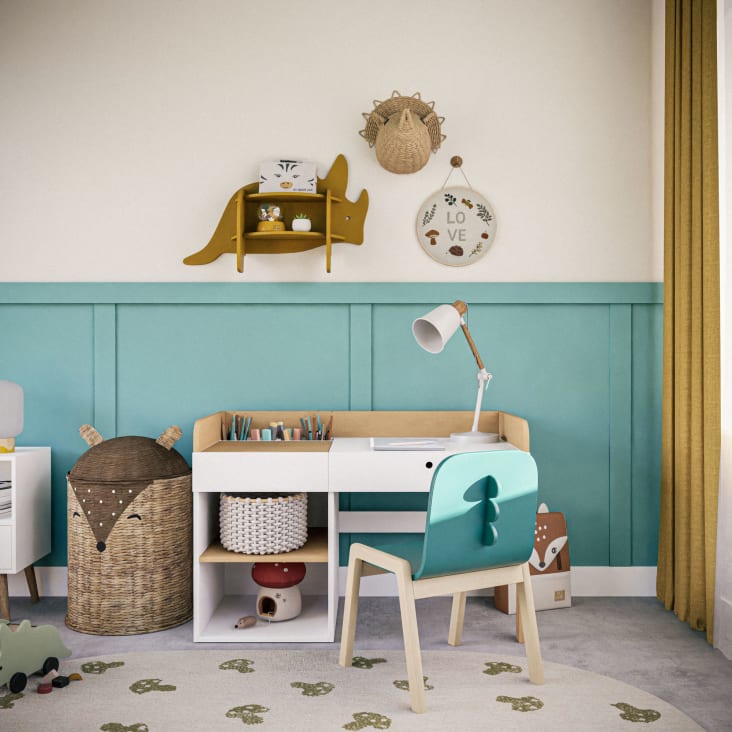 Scrivania per bambini con 1 cassetto e 1 nicchia bianca e beige TIMI ...