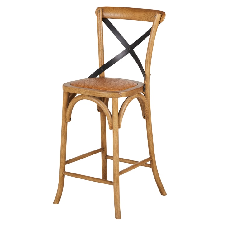 Sedia per isola centrale in legno di faggio, rattan e acciaio nero alt ...