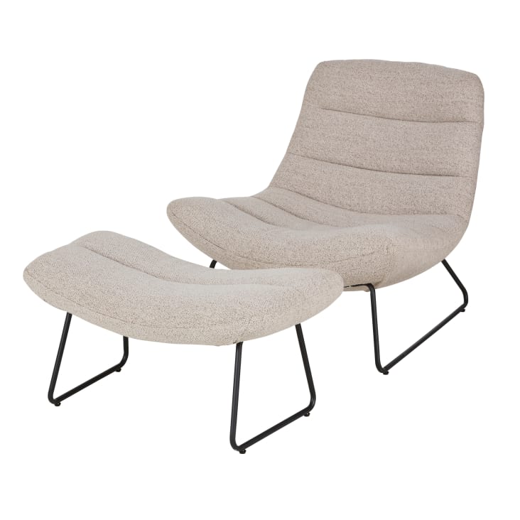 Sessel mit Hocker aus Bouclé-Stoff, grau Moon | Maisons du Monde