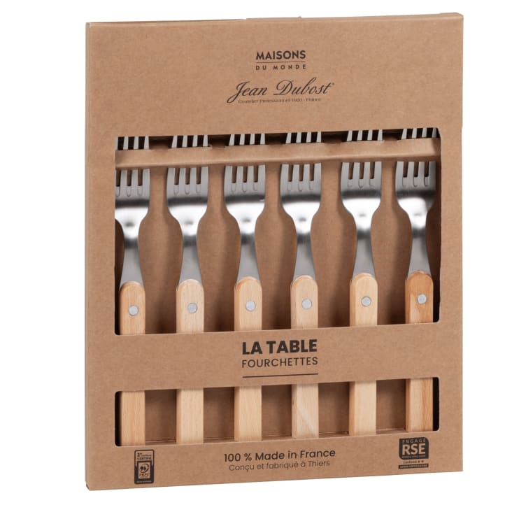 Set di 6 forchette in acciaio inox con manici in legno di faggio ...