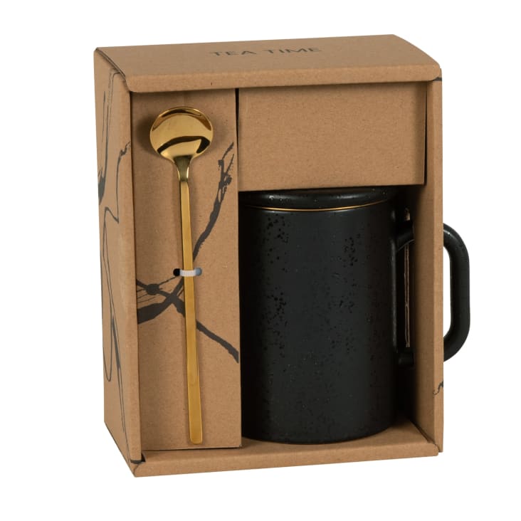 Set per tisane in ceramica nera con filtro e cucchiaino in acciaio inox ...