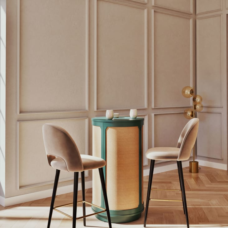 Silla alta de terciopelo beige patas fresno y acero dorado Alt.82 cm ...