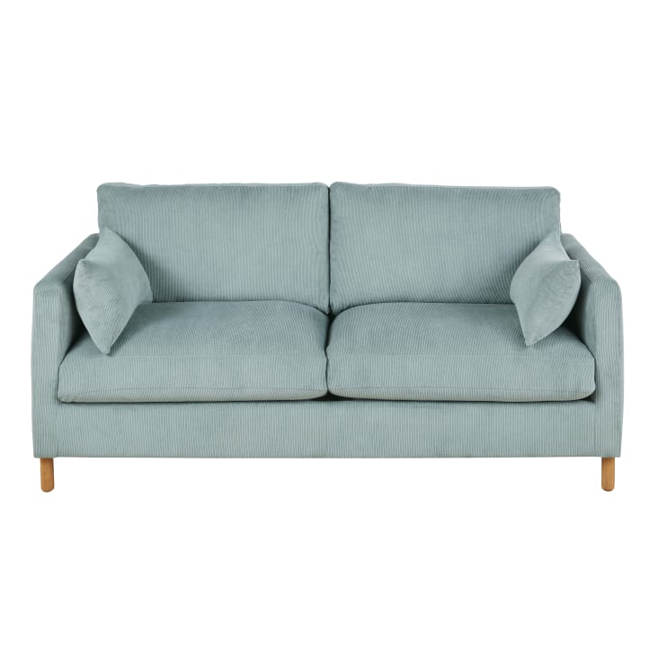 Sofá cama de 3/4 plazas de pana azul celadón, colchón de 10 cm Julian | Maisons du Monde