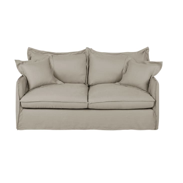 Sofá-cama de 3 lugares de linho bege, colchão 14cm Barcelone | Maisons ...