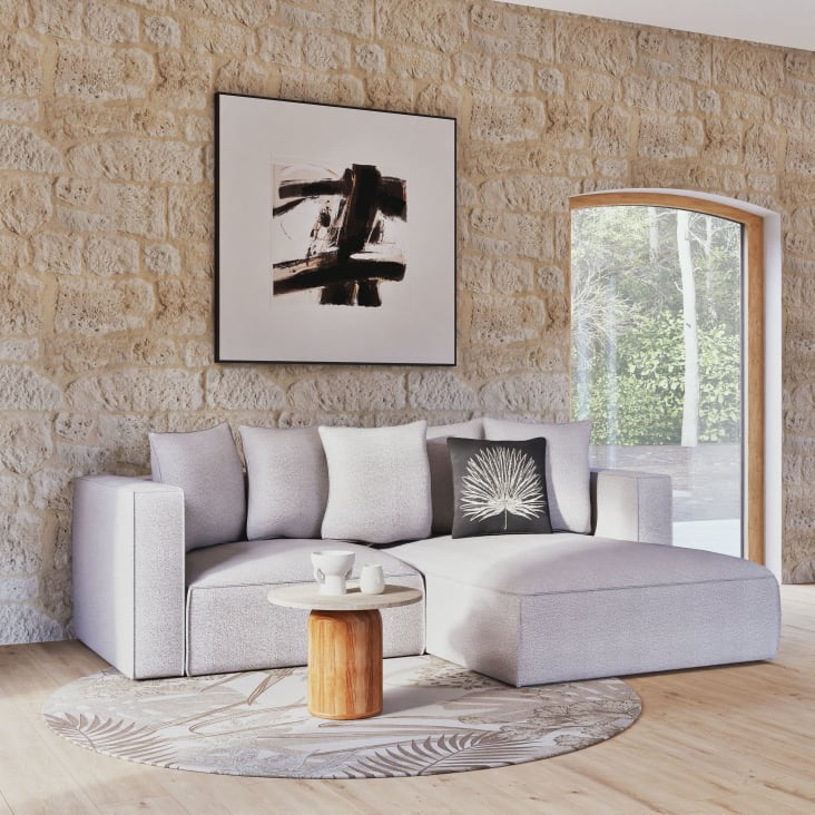 Sofá-cama de canto direito, 3/4 lugares, cinzento claro mosqueado Barnaby | Maisons du Monde