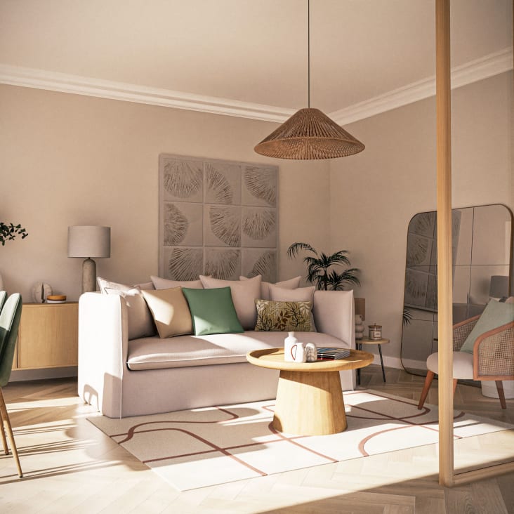 Sofá de 3/4 plazas de tela color blanco efecto lino Louvain | Maisons du Monde