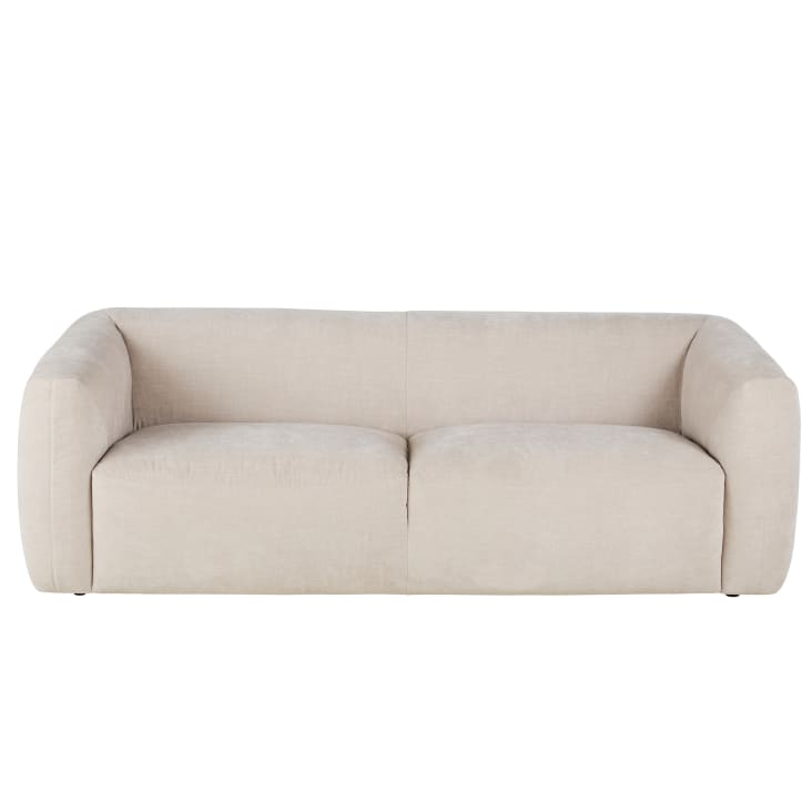 Sofá de 3 lugares em tecido aveludado bege Jiggy | Maisons du Monde