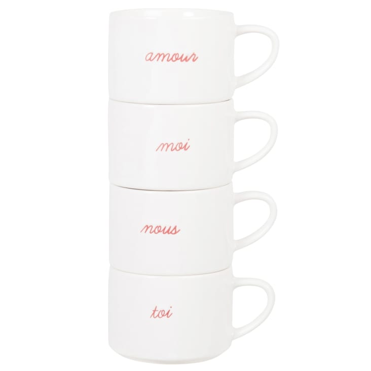 Stapelbare kopjes van keramiek met rode tekst (x4) TOI & MOI | Maisons ...