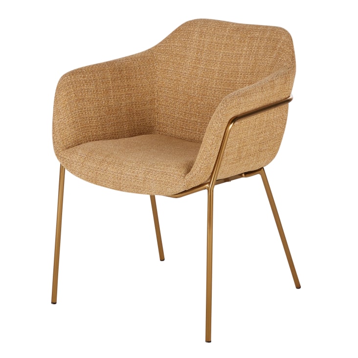 Stoel van geweven okerkleurige stof en verguld staal Neus | Maisons du ...