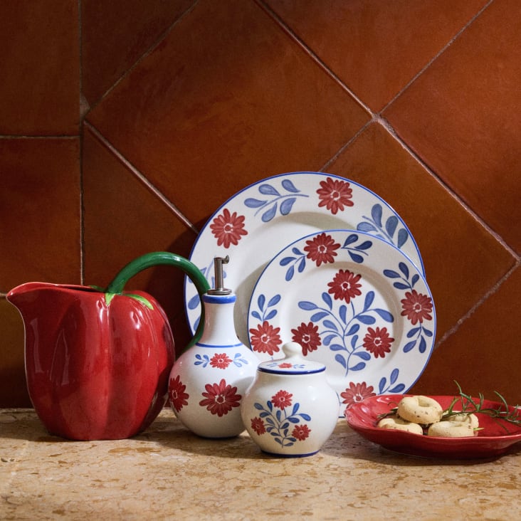 Suikerpot van wit keramiek met blauw en rood bloemenmotief Louise ...