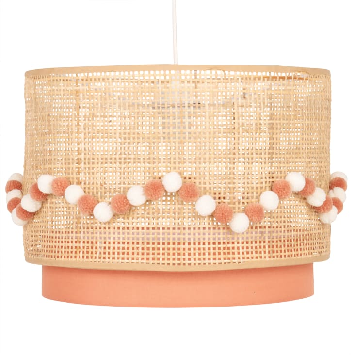 Suspension rose cannage en rotin beige avec pompons Louna | Maisons du ...