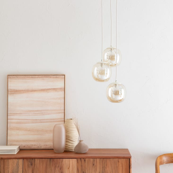 Suspension triple en métal beige et globes en verre fumé BOLVADIN ...