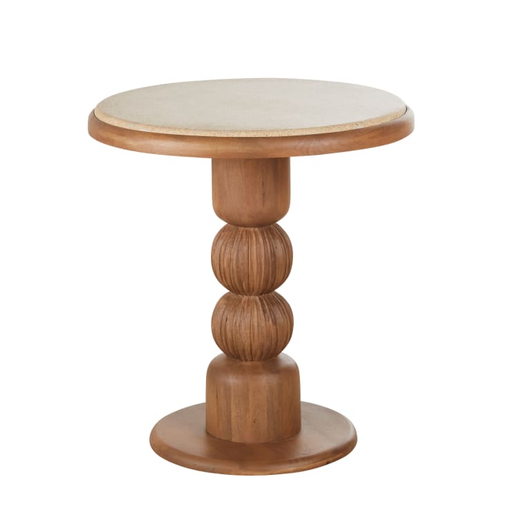 Table à manger de restaurant ronde effet terrazzo et pied totem en bois ...