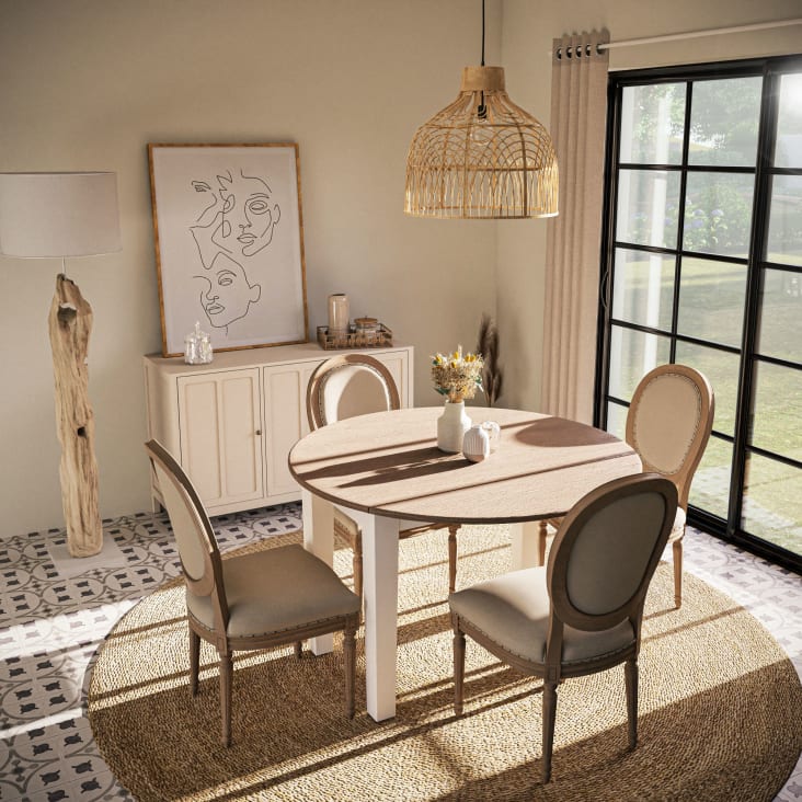 Table à manger ronde extensible bicolore effet vieilli 5/6 personne L70 ...