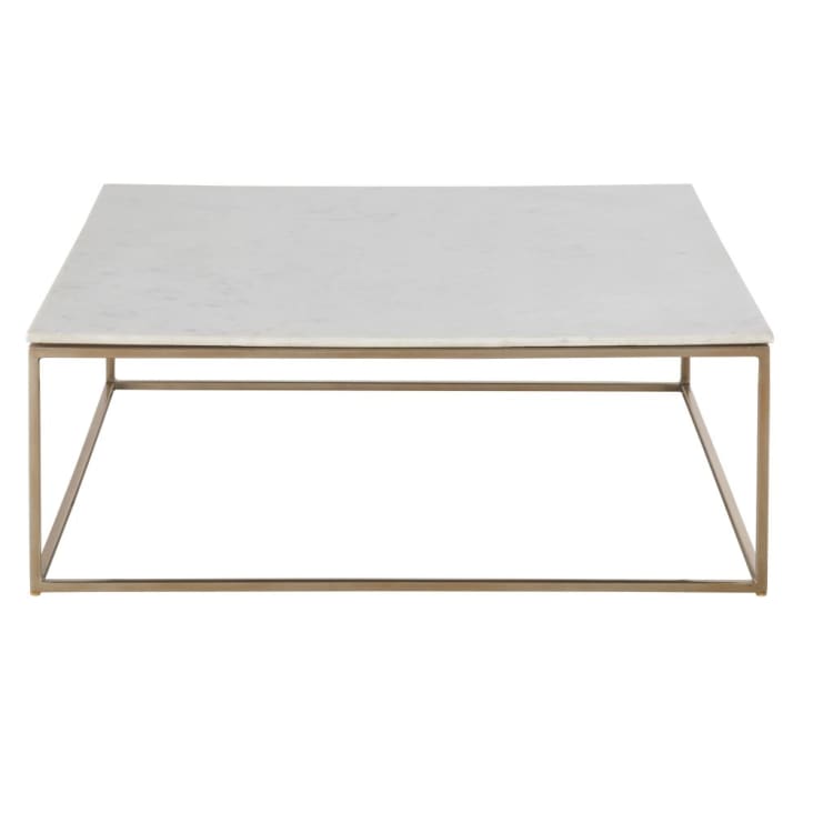 Table basse carrée en marbre blanc et métal coloris laiton L100 Marble ...
