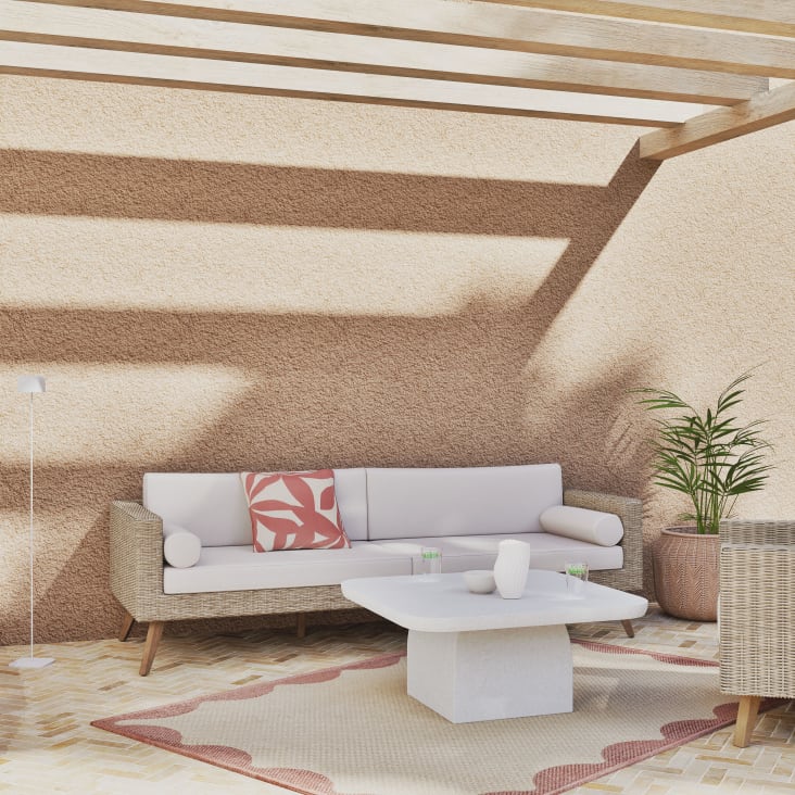 Table basse de jardin en béton imitation travertin beige L90 Cyrielle ...