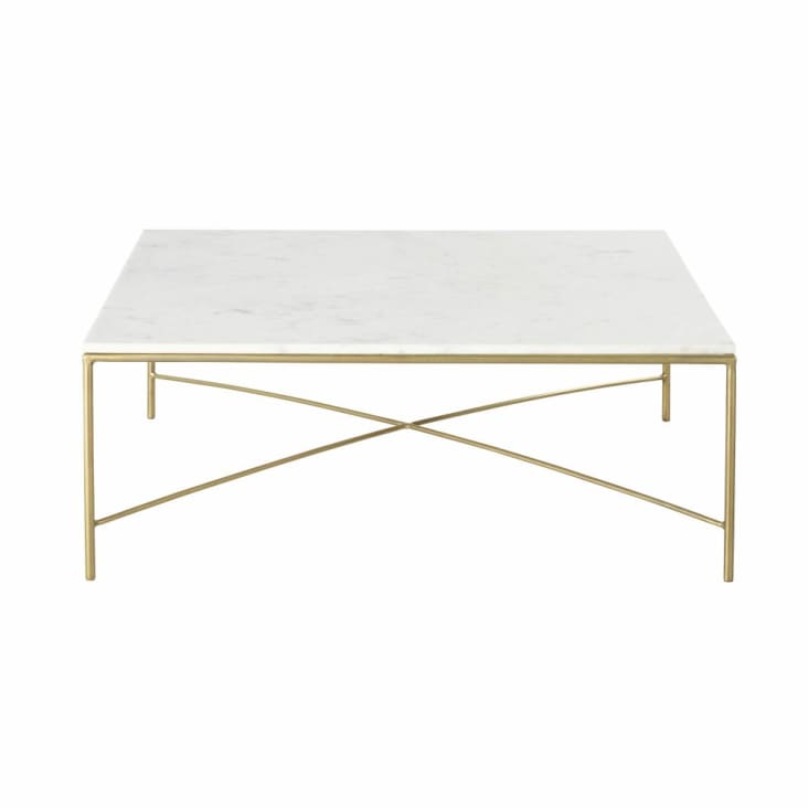 Table basse en marbre blanc et métal coloris laiton L100 Isaée ...