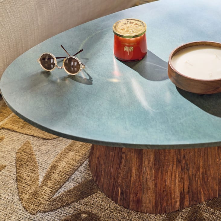 Table basse en marbre vert et bois d'acacia massif L103 Alya | Maisons ...