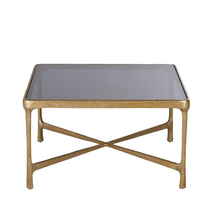 Table basse en métal effet laiton vieilli et verre trempé L81 Oxaline ...