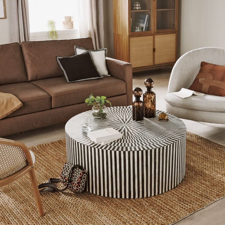 Table basse ronde noire et blanche D100 Wonka | Maisons du Monde