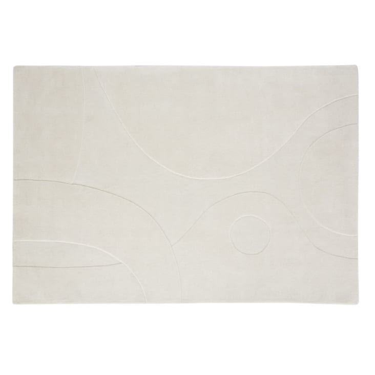 Tapijt van getufte en bewerkte wol met moderne motieven - ecru - 160 x ...
