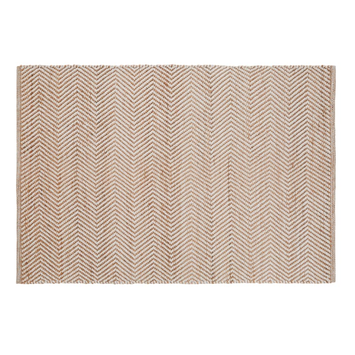 Tapis tissé en jute et coton recyclé blanc et beige 250x350 Barcelone ...