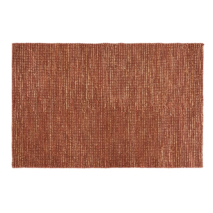 Tapis tissé en relief en laine, jute et coton terracotta et beige ...
