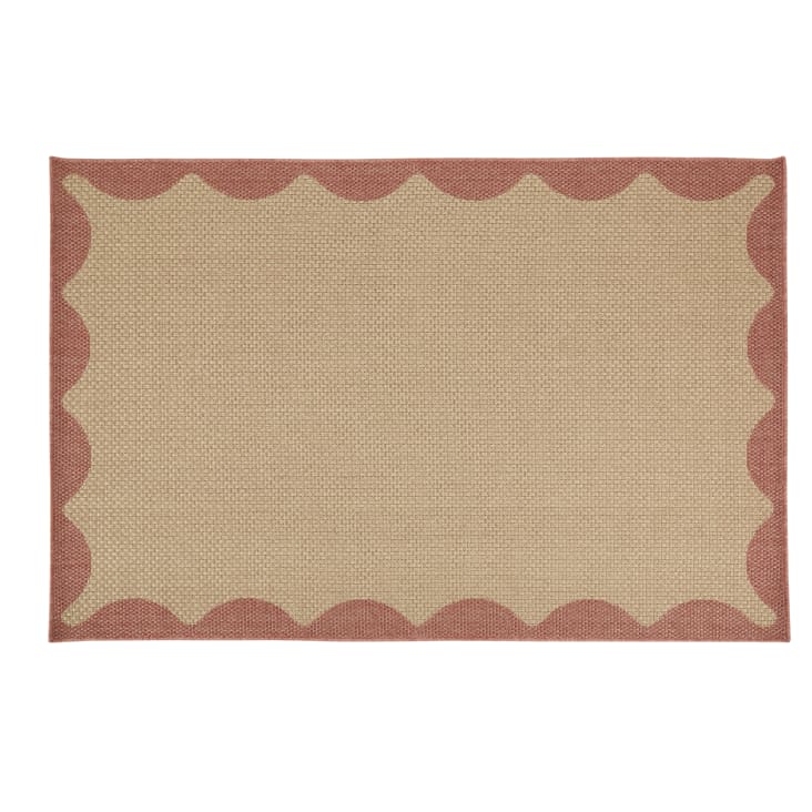 Tappeto da esterno intrecciato beige con motivo onde color terracotta ...