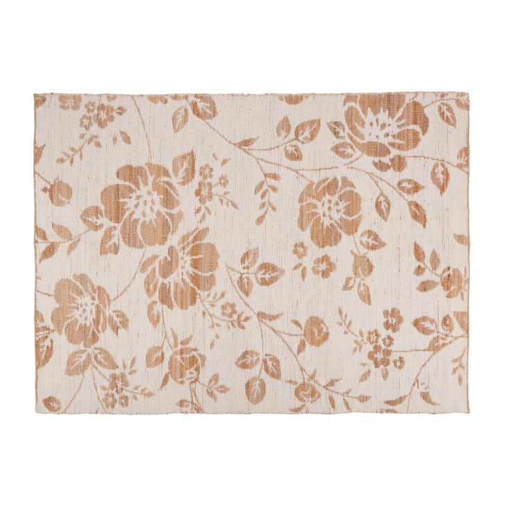 Tappeto intessuto jacquard in juta, lana e cotone con motivo floreale ...