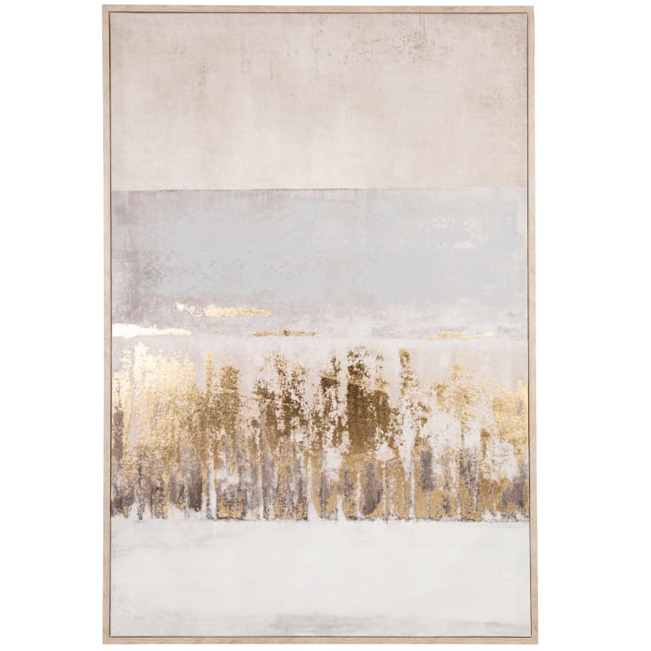 Toile abstraite imprimée et peinte grise, beige et dorée 63x93 ...