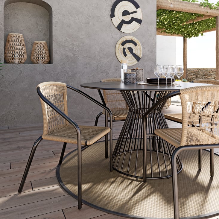 Tuinstoelen uit gerecycleerd gevlochten hars en zwart staal (x2) Bamba ...