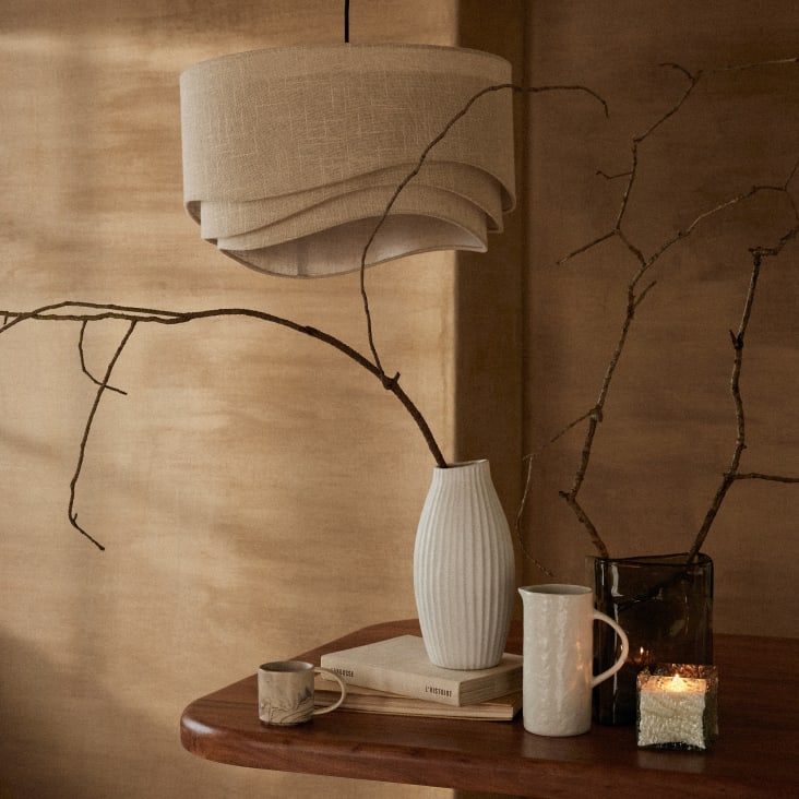 Vase aus Steingut, ecru, geriffelt, H31cm | Maisons du Monde