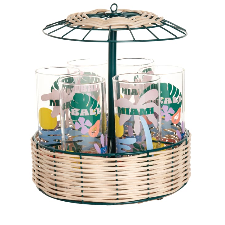 Verres en verre transparent motif tropical multicolore (x6) support ...