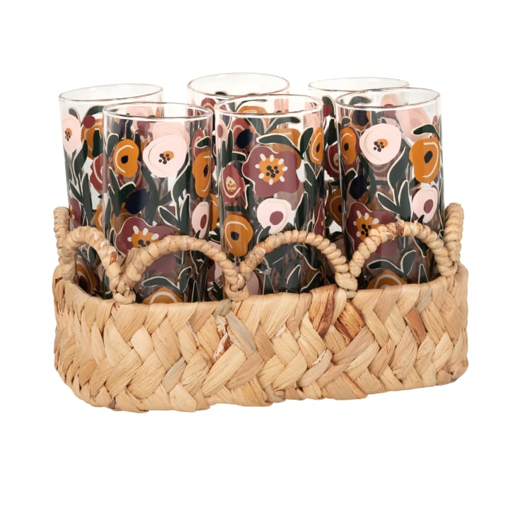 Verres en verre transparent motifs floraux multicolores (x6) support en ...