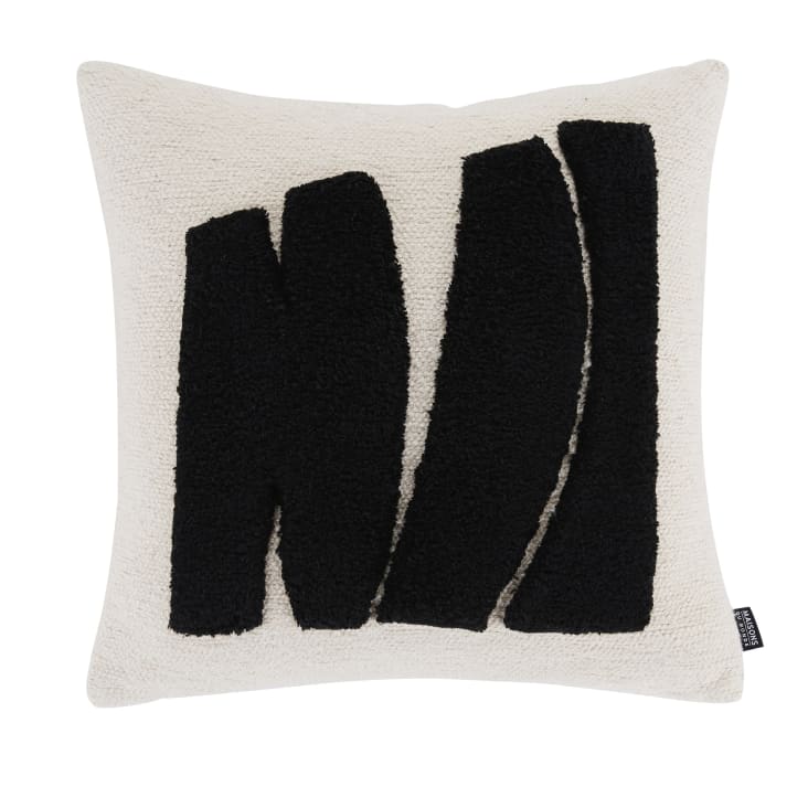 Wit kussen met zwart gestikt patroon 45x45 Pully | Maisons du Monde
