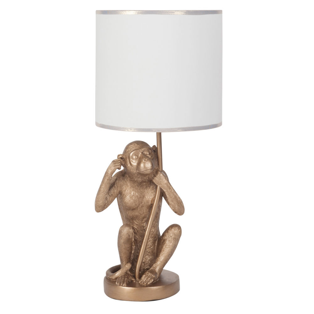 Gold Monkey Lamp with White Shade Monkey | Maisons du Monde