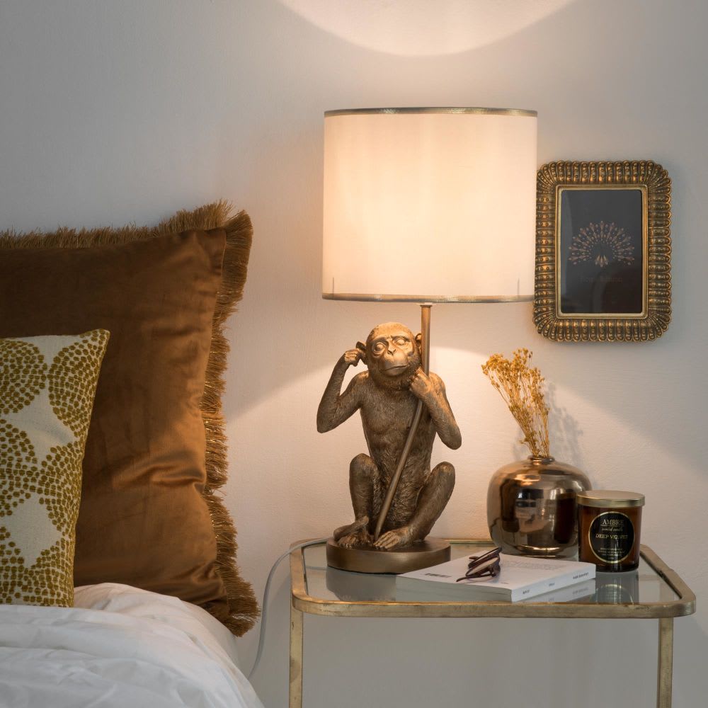 Gold Monkey Lamp with White Shade Monkey | Maisons du Monde